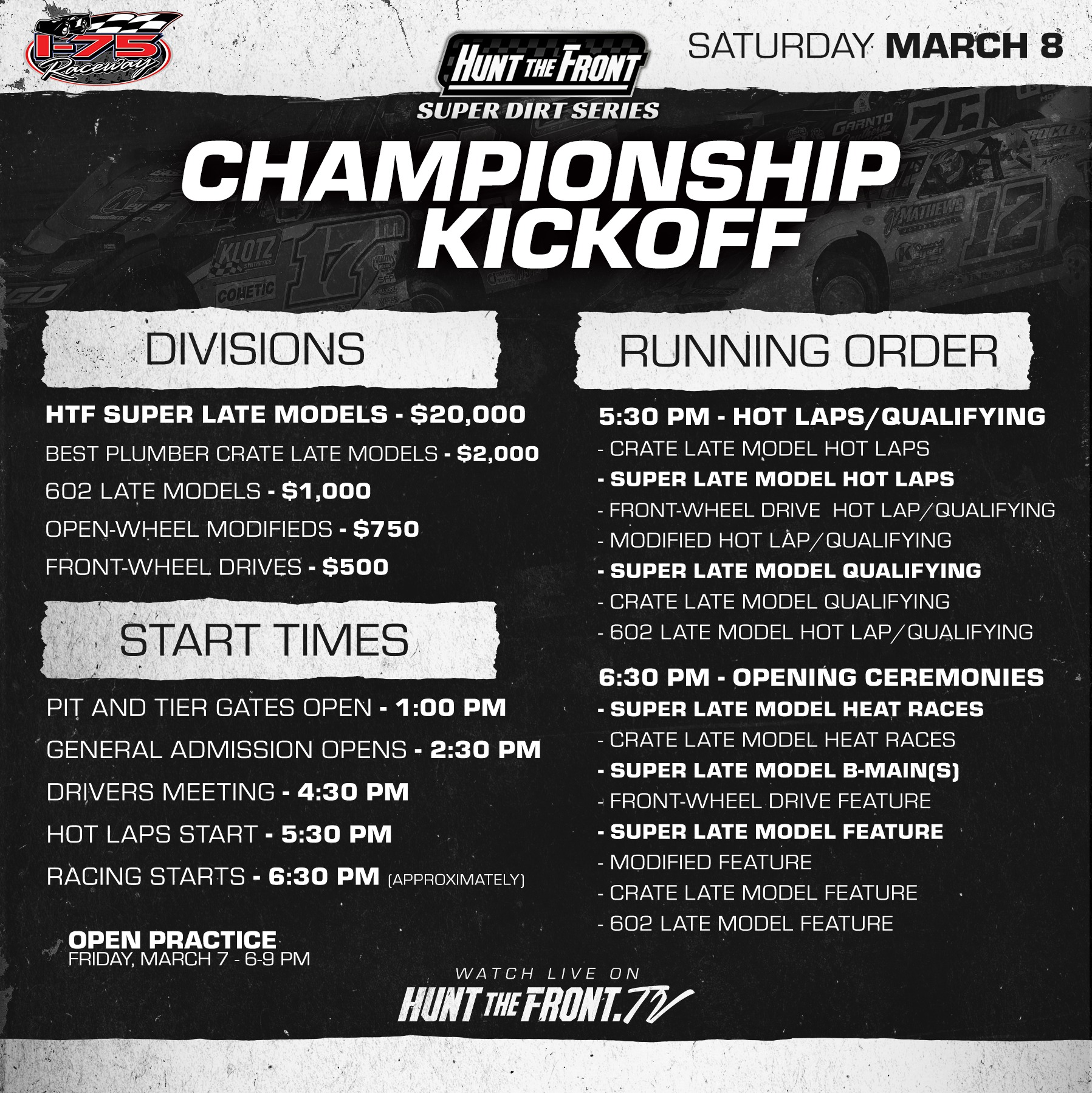 Hunt the Front Super Dirt Series $20,000 to Win on Saturday, March 8 ...